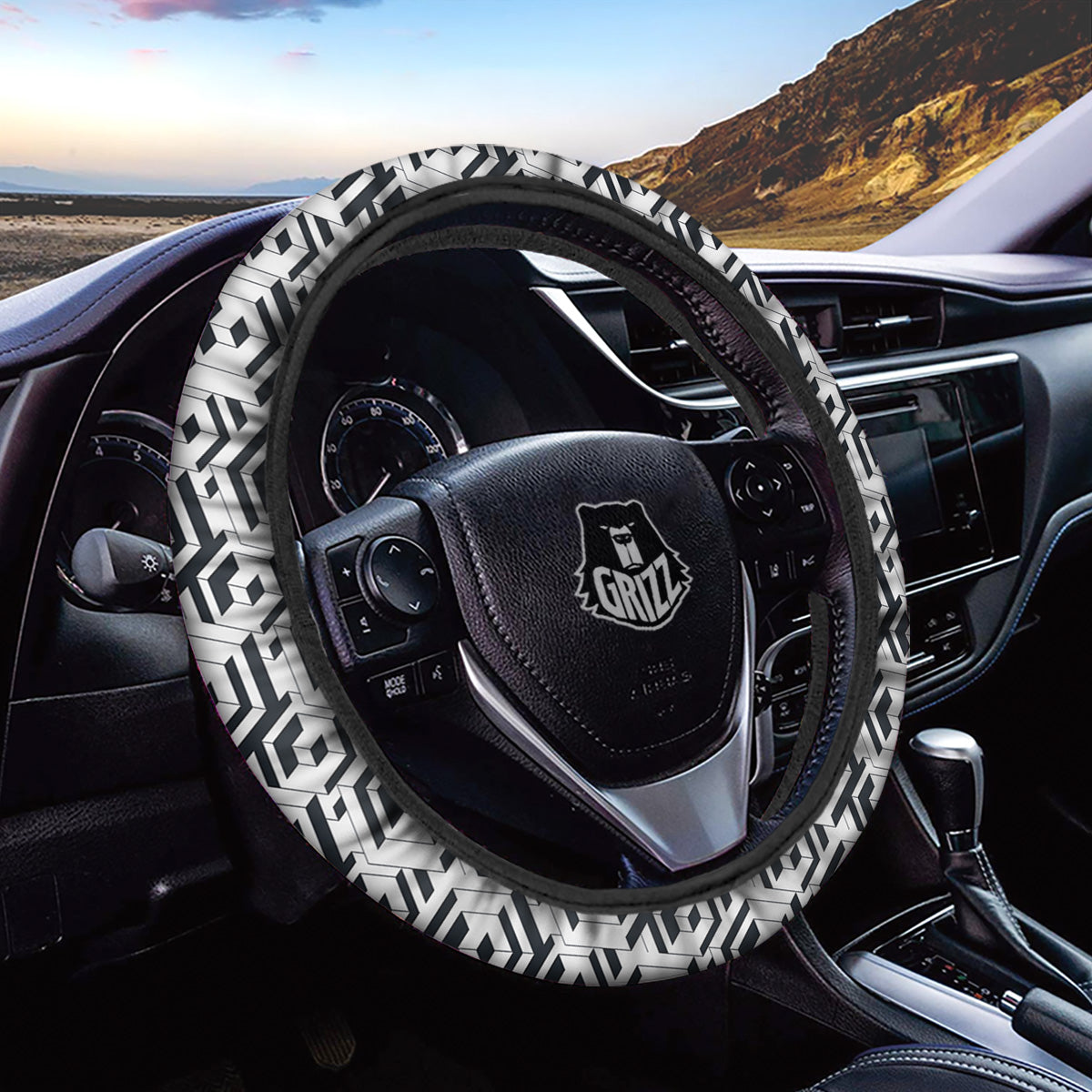 Geometric Simple Black And White Print Pattern Car Steering Wheel Cove
