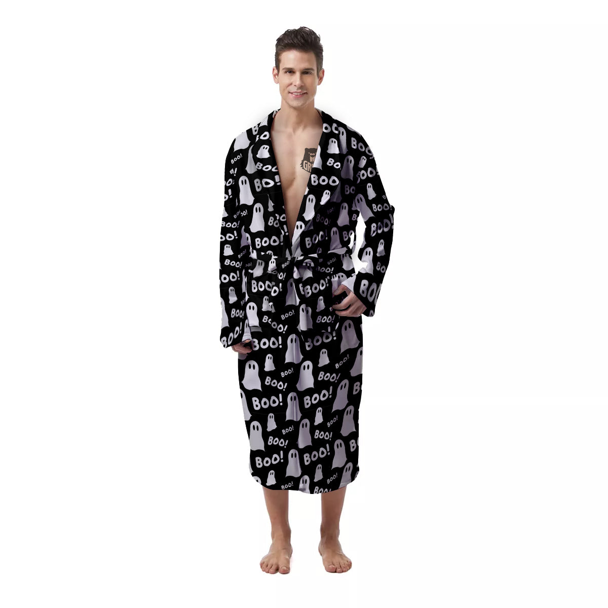 Ghost Cartoon Print Pattern Men's Robe