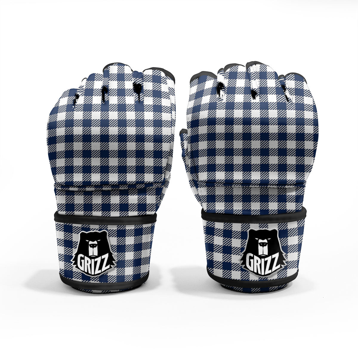 Gingham White And Navy Print Pattern MMA Gloves
