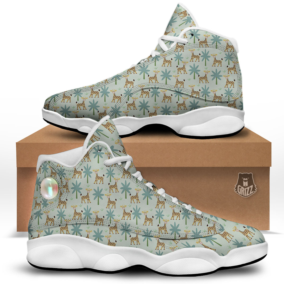 Giraffe Cartoon Print Pattern White Basketball Shoes