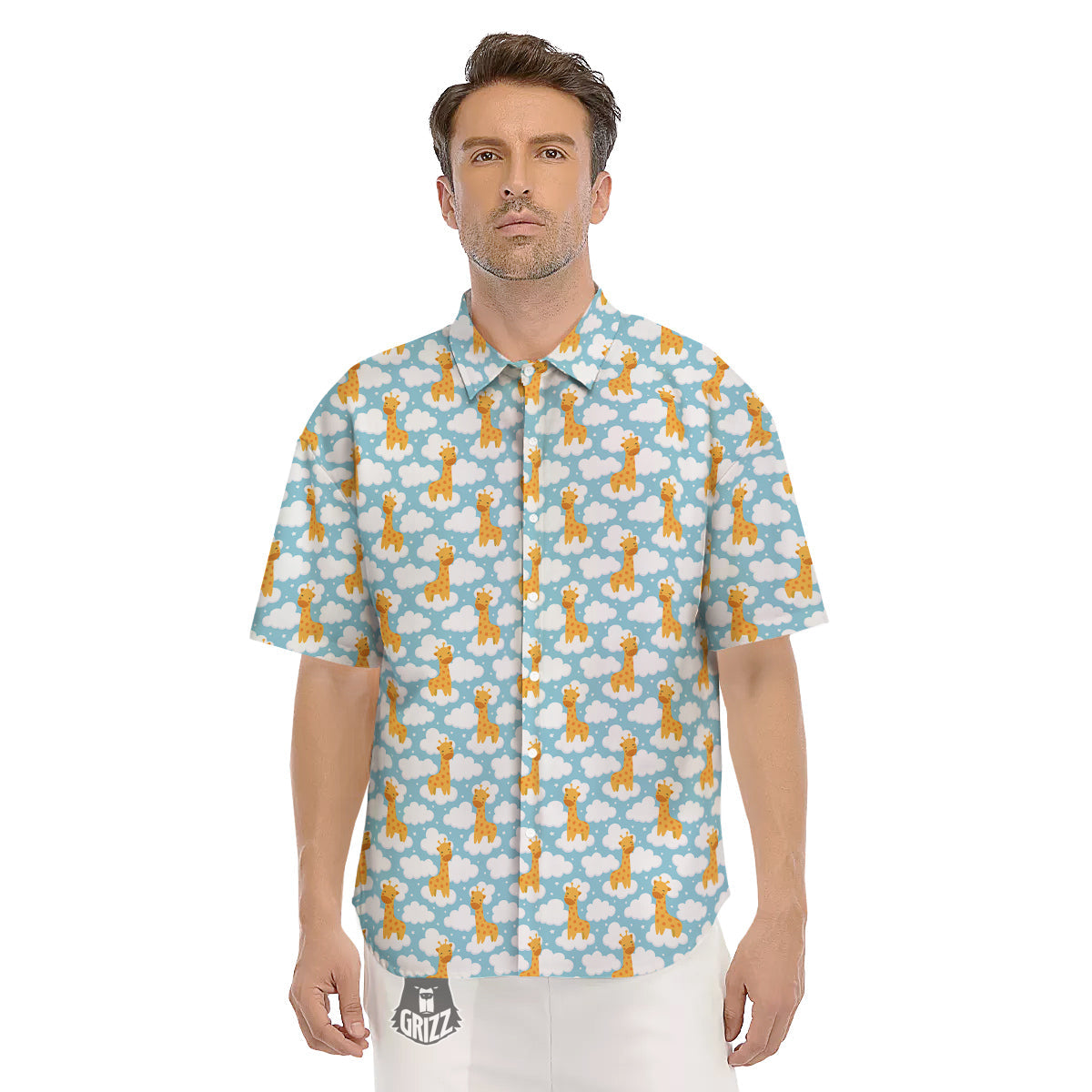 Giraffe Cute Cartoon Print Pattern Men's Short Sleeve Shirts