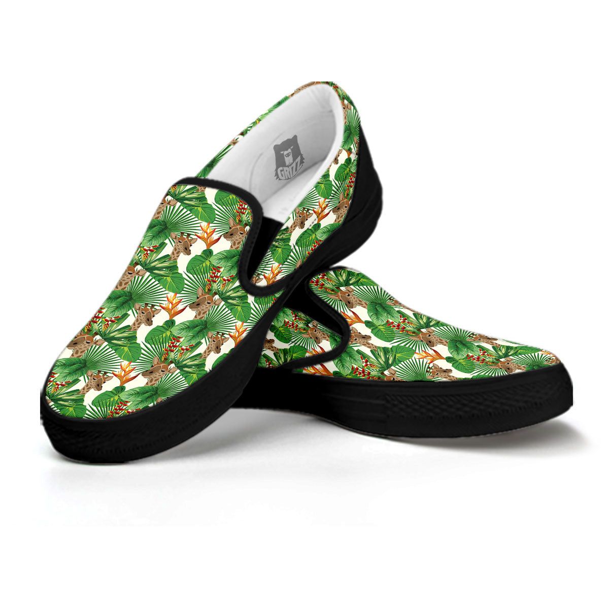 Giraffe Exotic Tropical Print Pattern Black Slip On Shoes