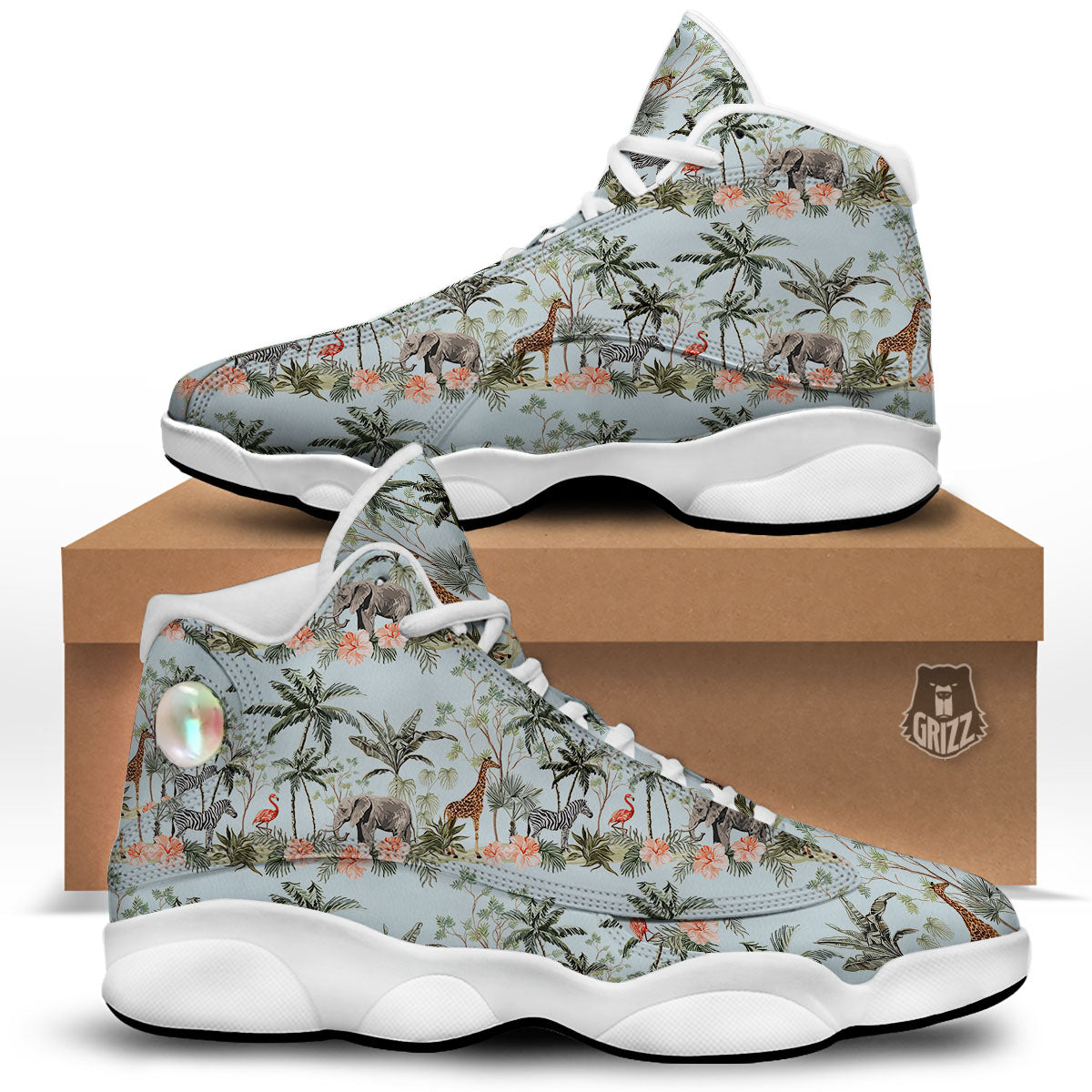 Giraffe Tropical Zebra Print Pattern White Basketball Shoes