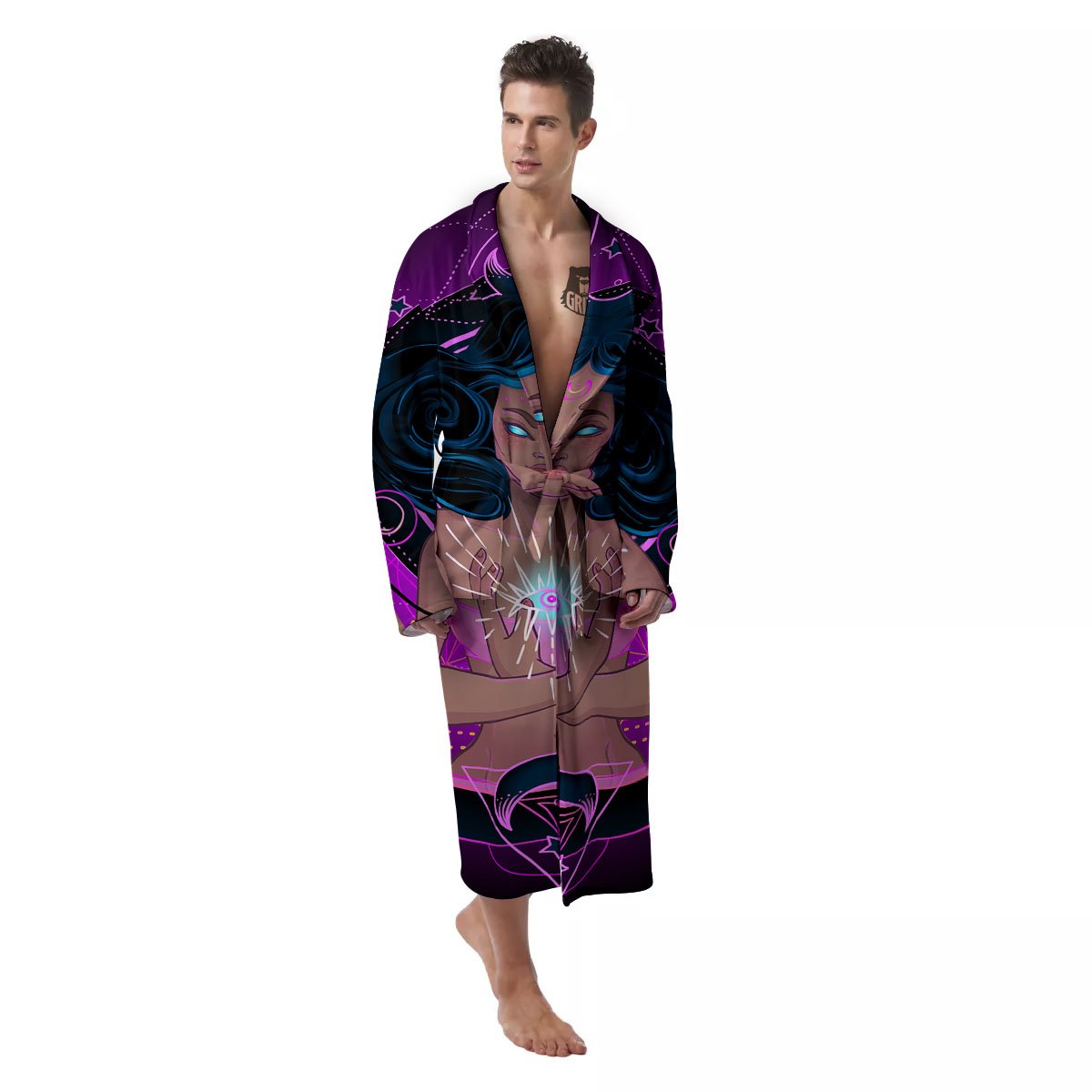 Girl Wiccan And Magical Moon Print Men's Robe