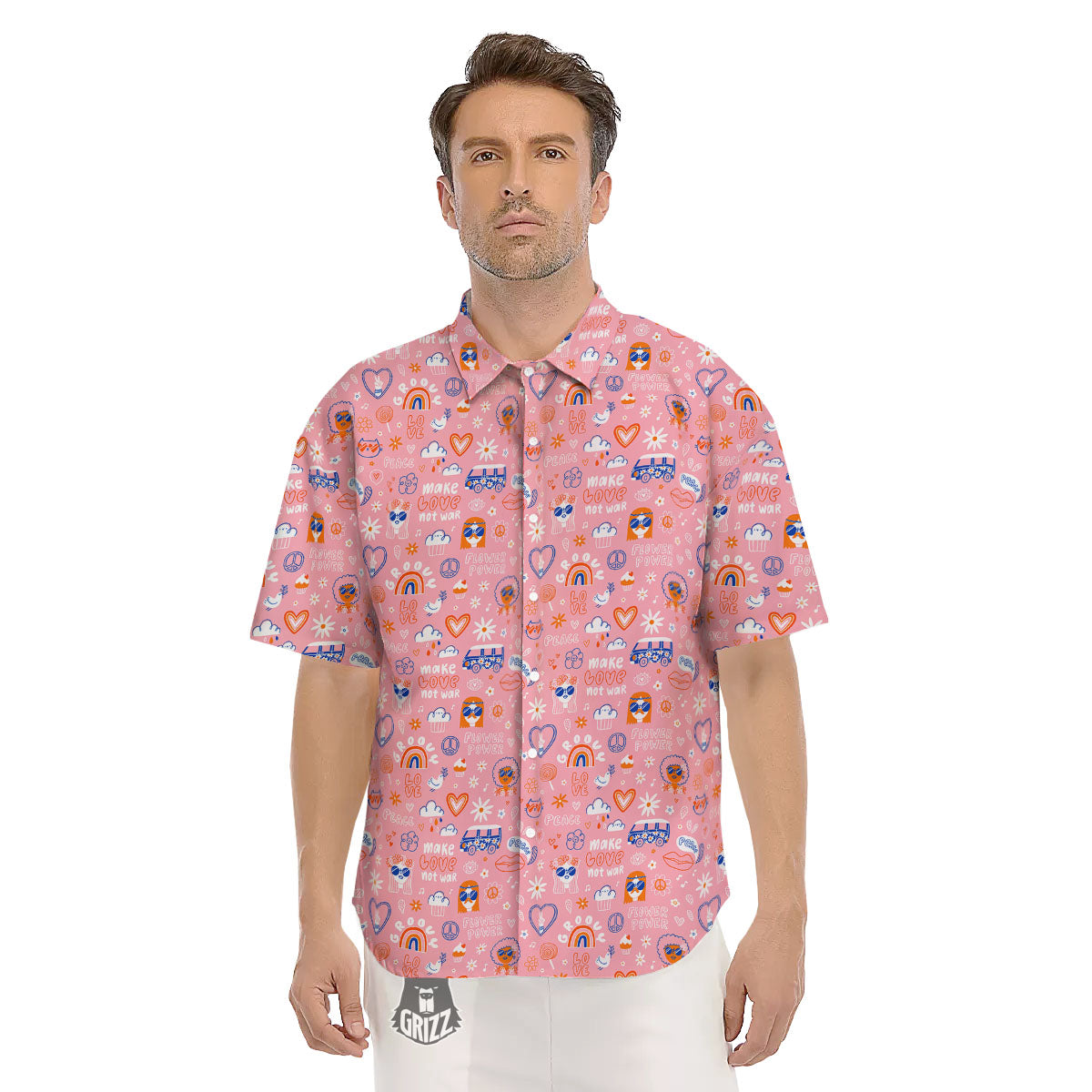 Girly Love And Peace Sign Print Pattern Men's Short Sleeve Shirts