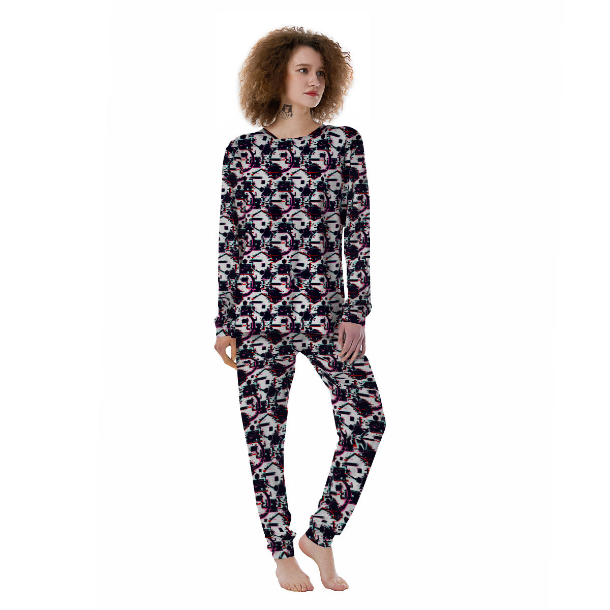 Glitch Effect Print Pattern Women's Pajamas