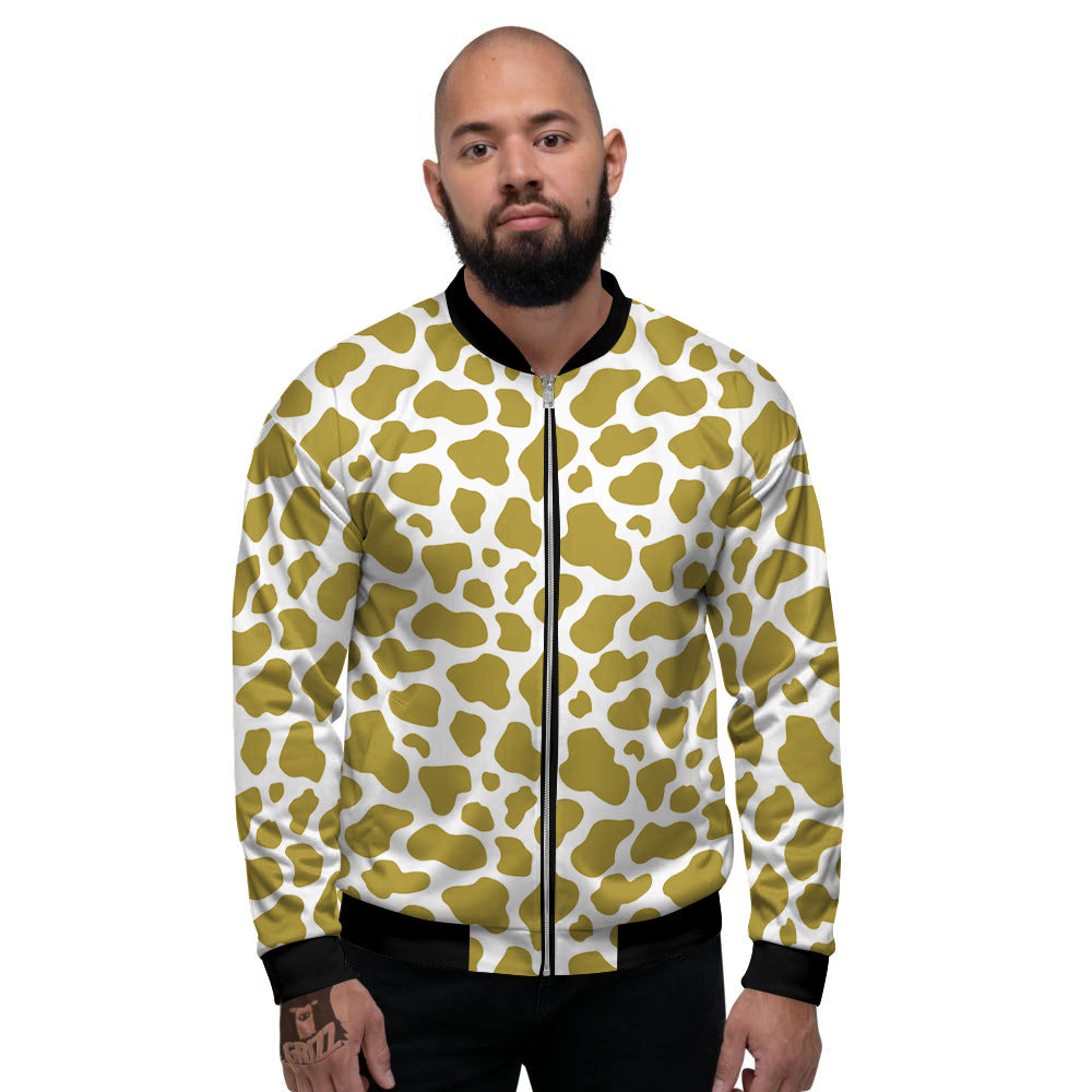 Gold Cow Print Pattern Men's Bomber Jacket