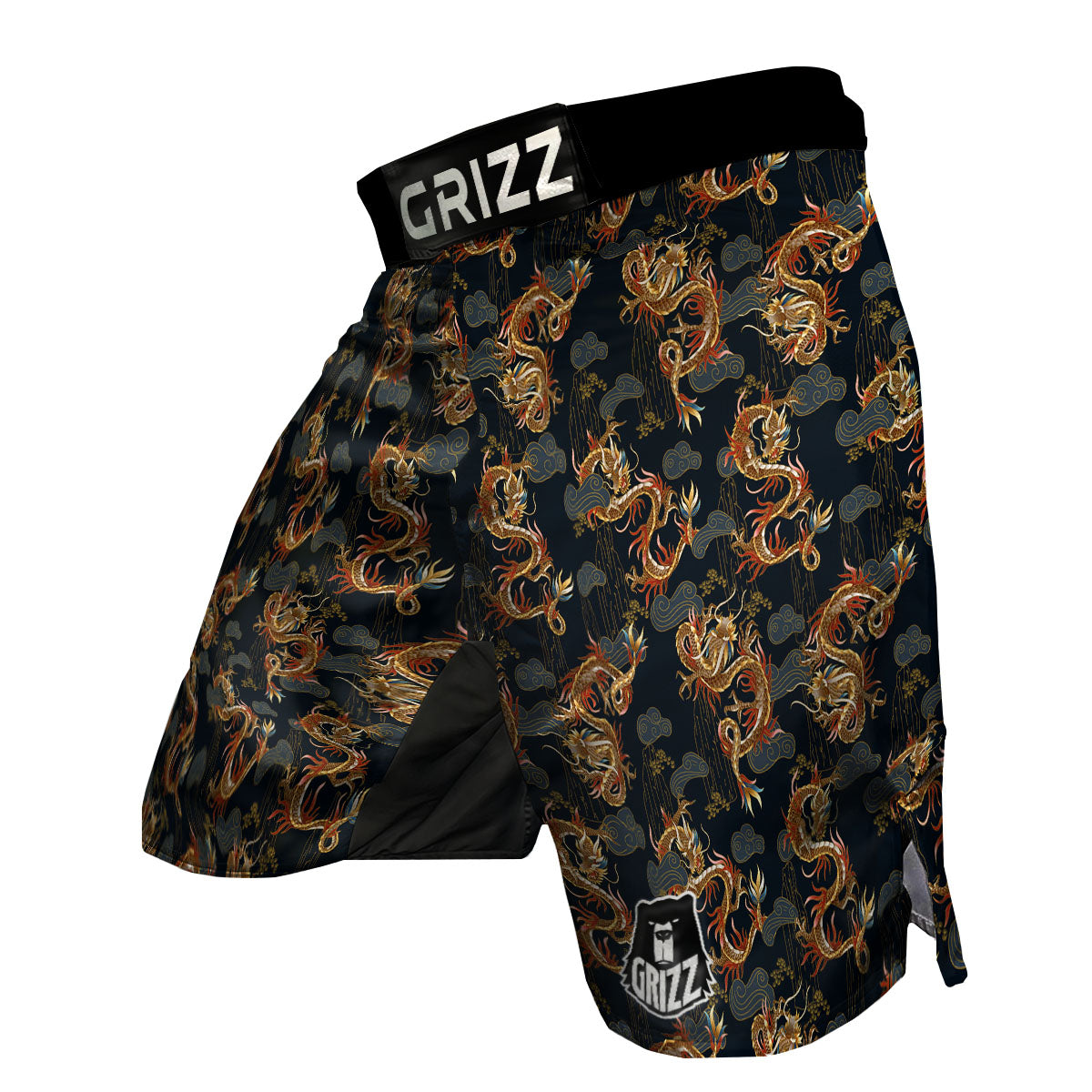 Gold Dragon Japanese Print Pattern MMA Shorts