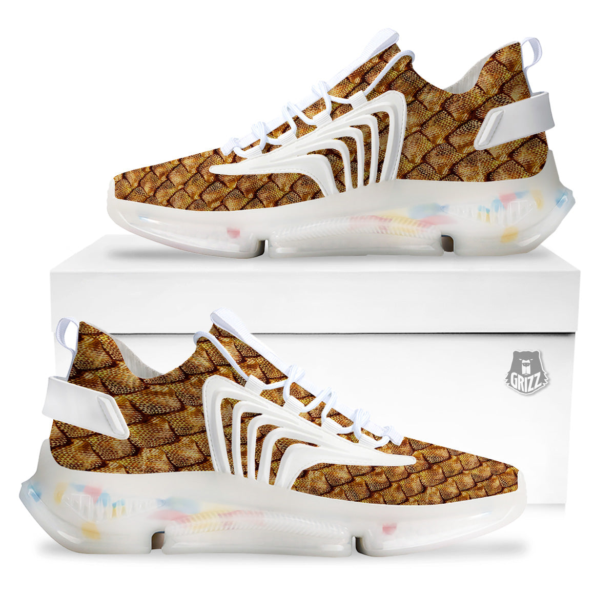 Gold Dragons Skin 3D Print Pattern White Gym Shoes