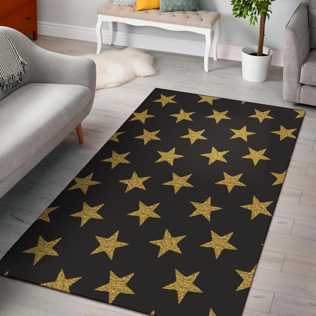 Gold Glitter Star Pattern Print Floor Mat