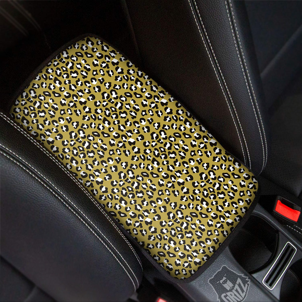 Gold Leopard Print Pattern Car Center Console Cover