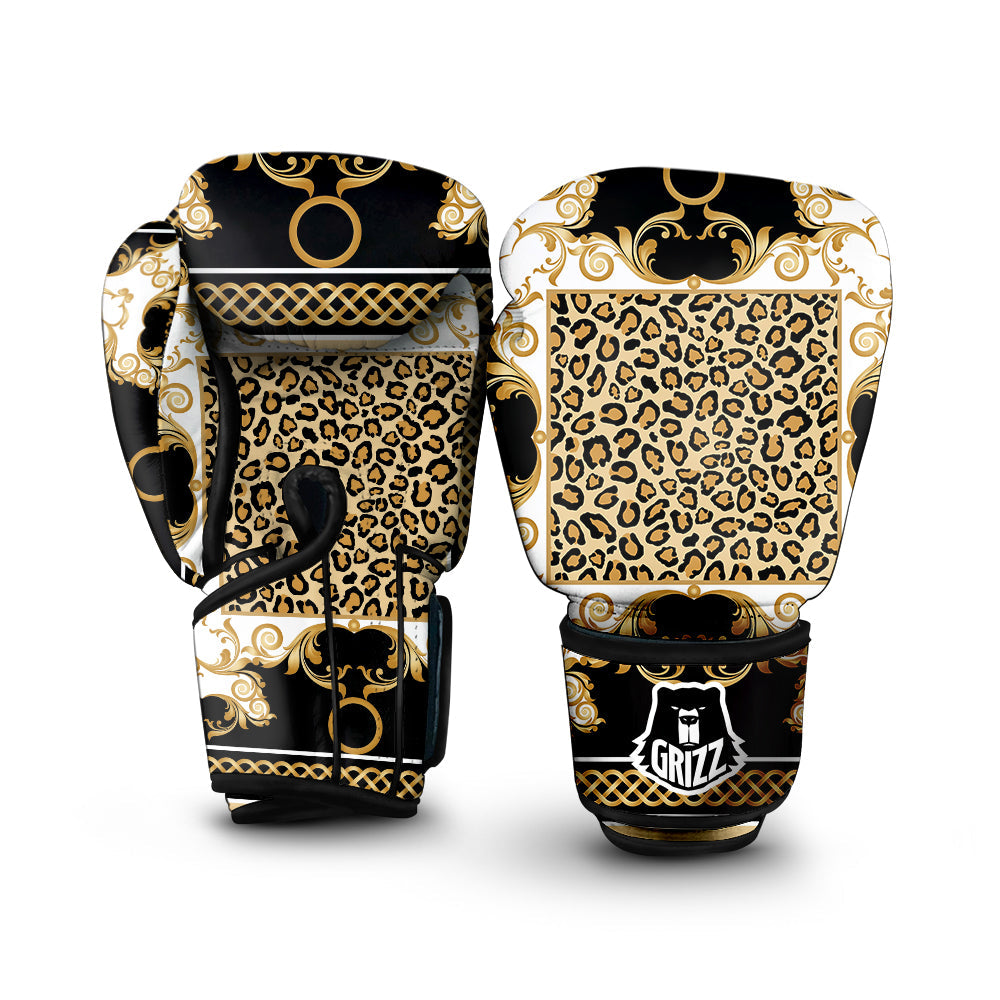 Golden Baroque And Leopard Print Boxing Gloves