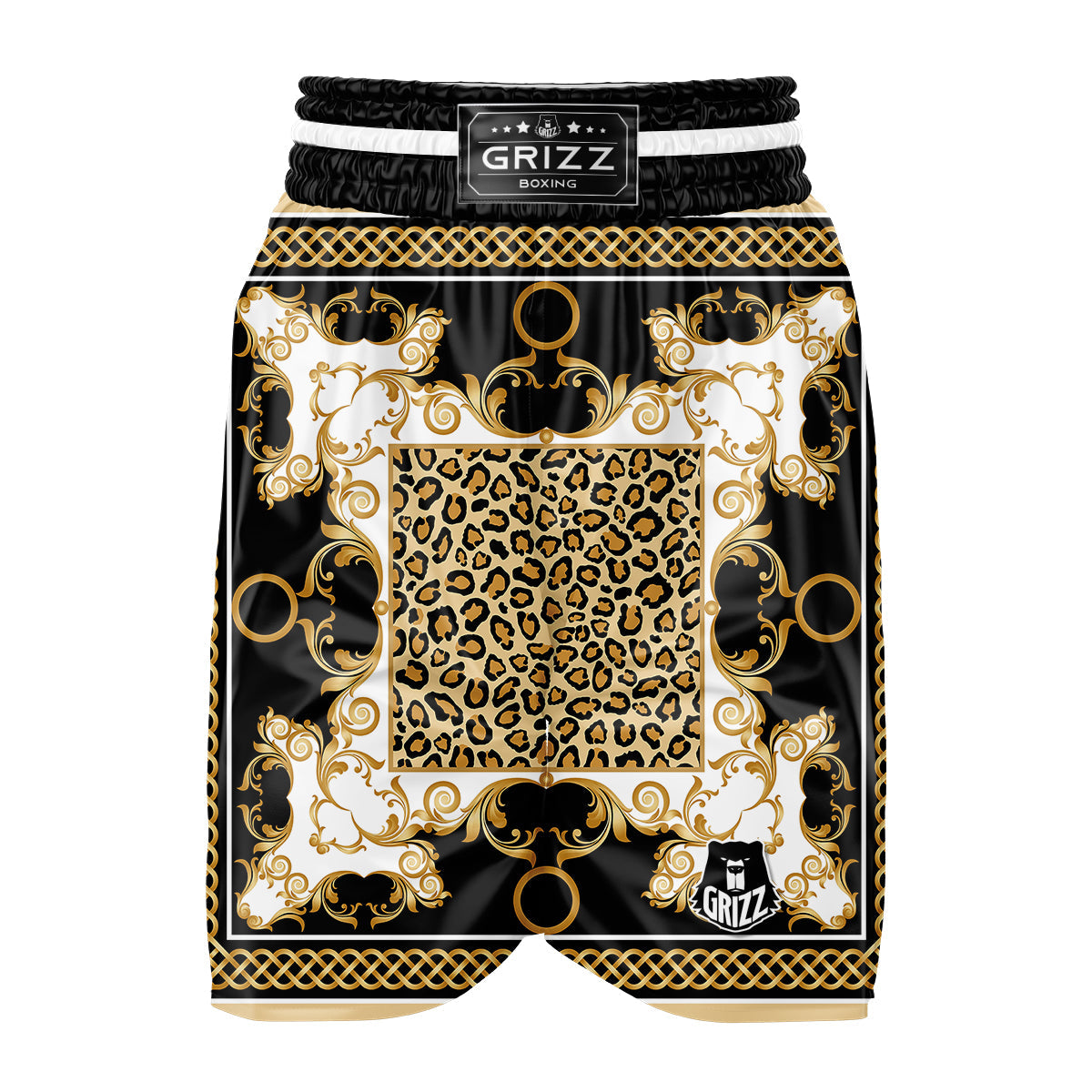 Golden Baroque And Leopard Print Boxing Shorts