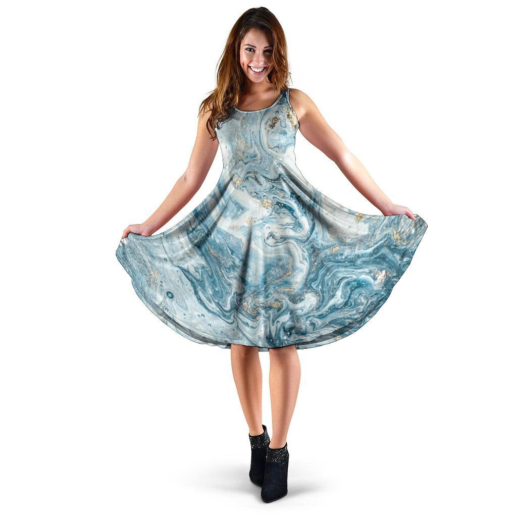 Golden Powder Blue Marble Dress
