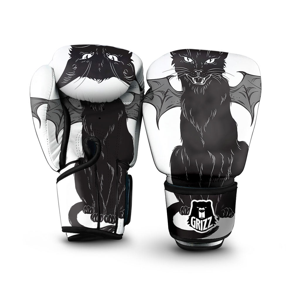 Gothic Wiccan Cat White And Black Print Boxing Gloves