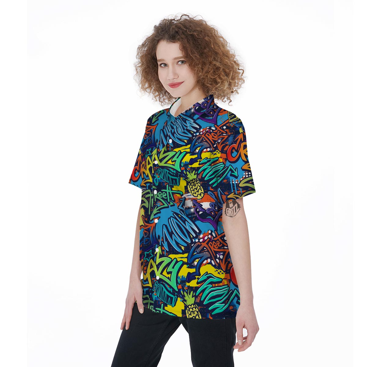 Graffiti Backdrop Print Women's Short Sleeve Shirts