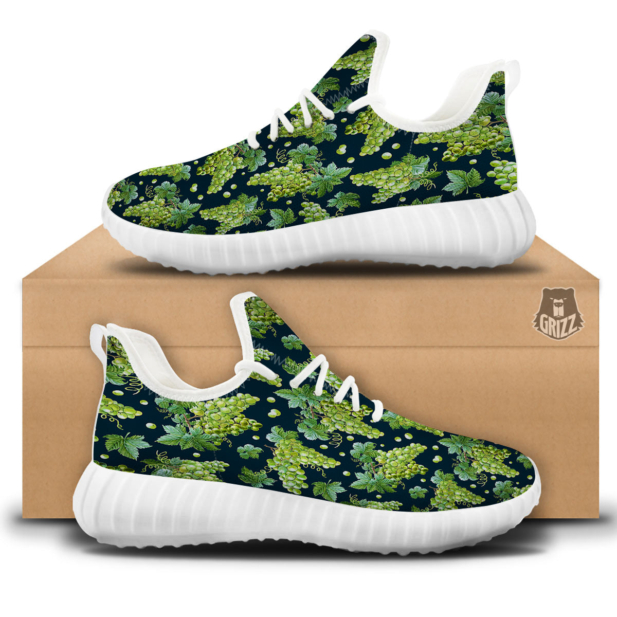 Grape Watercolor Print Pattern White Walking Shoes