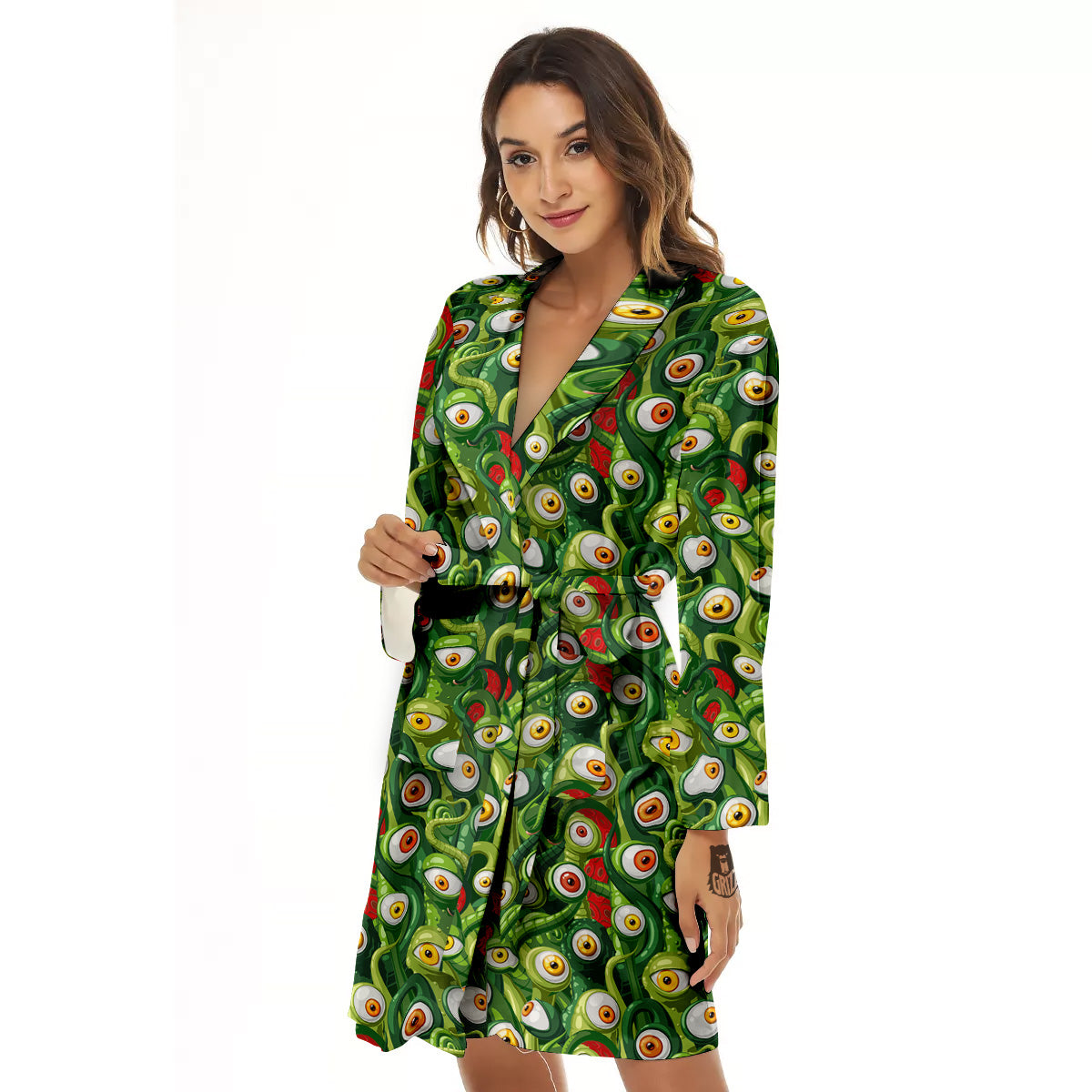 Green Alien Monster Print Pattern Women's Robe