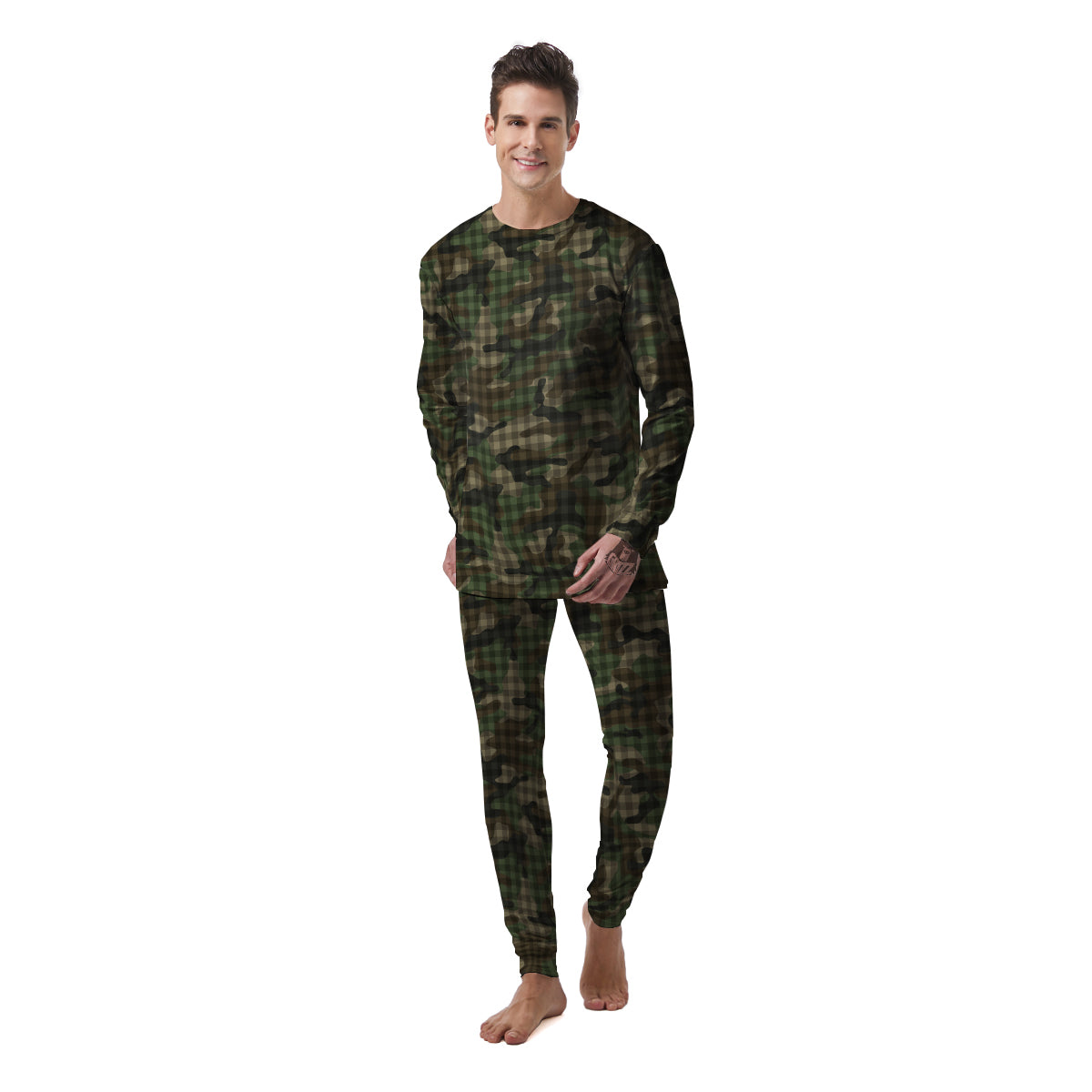 Green Camouflage Army Plaid Print Pattern Men's Pajamas