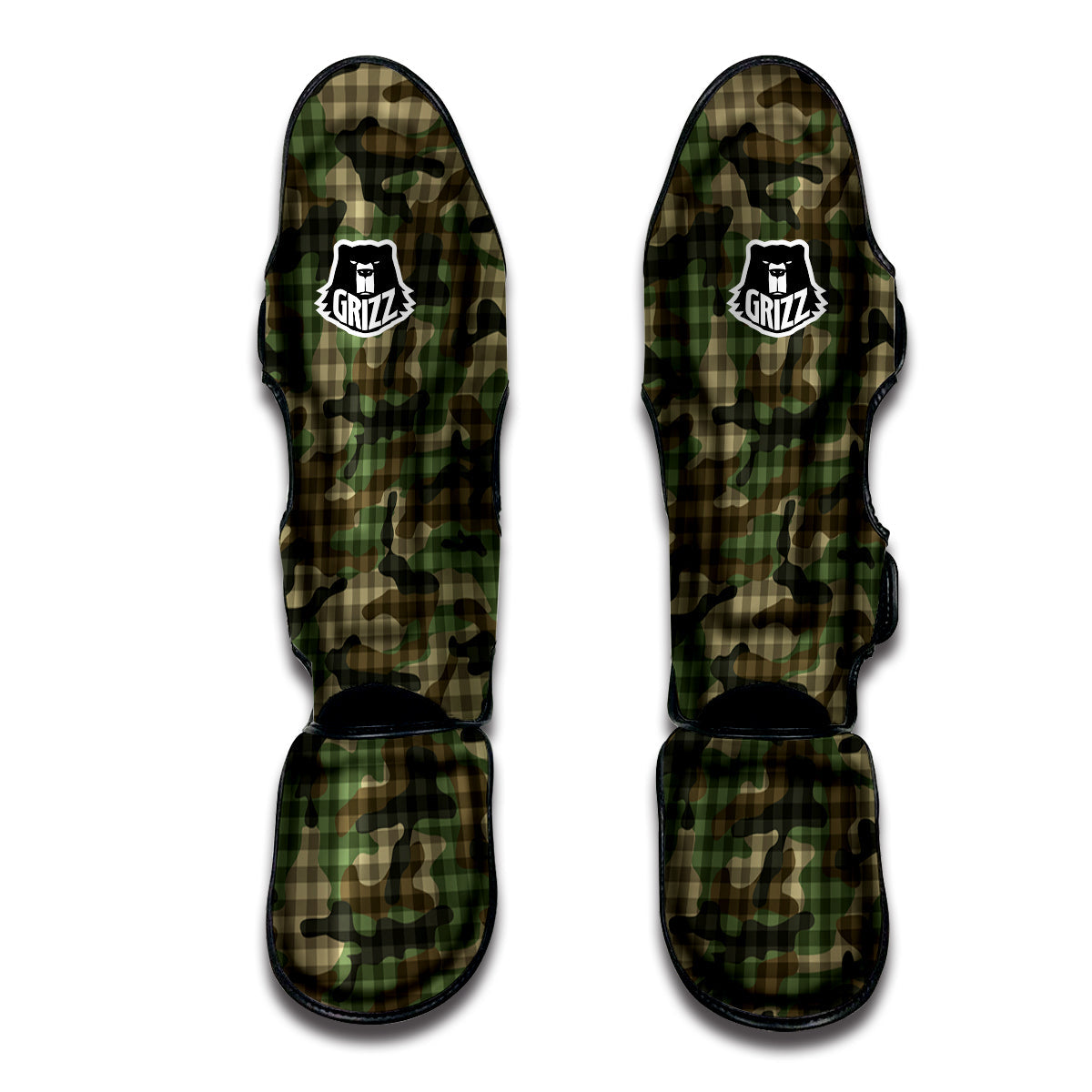 Green Camouflage Army Plaid Print Pattern Muay Thai Shin Guards