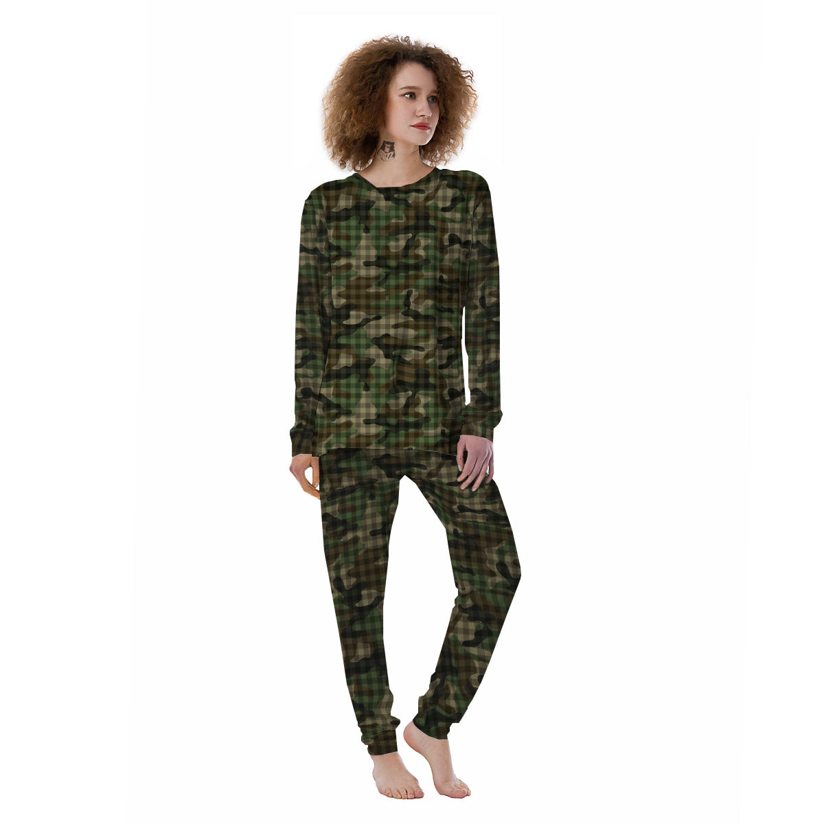 Green Camouflage Army Plaid Print Pattern Women's Pajamas