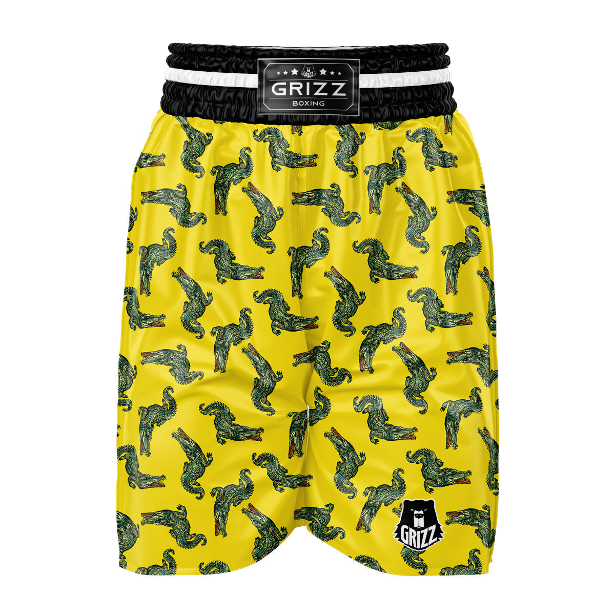 Green Crocodile And Yellow Print Pattern Boxing Shorts