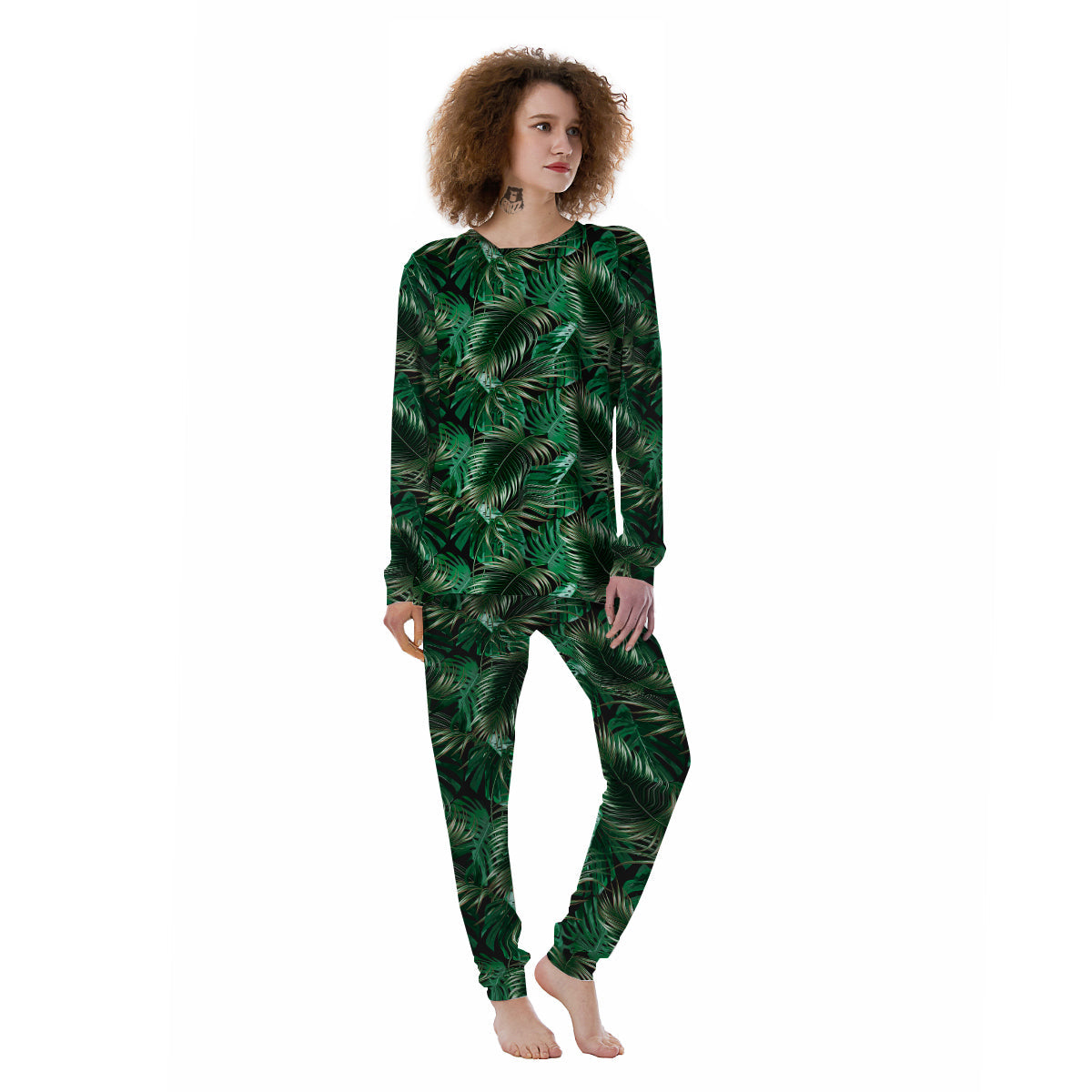 Green Leaves Tropical Print Pattern Women's Pajamas