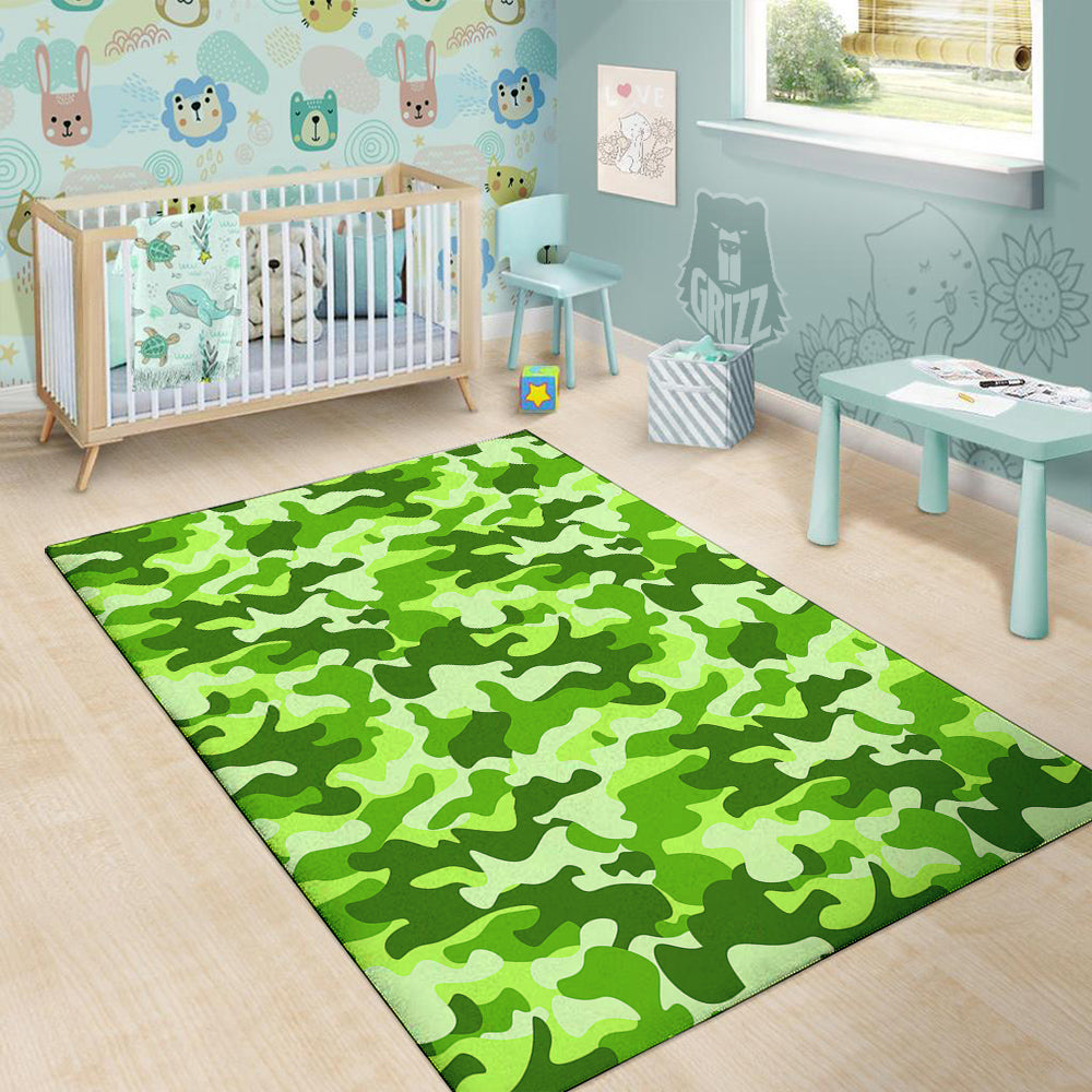 Green Neon Camo And Camouflage Print Floor Mat