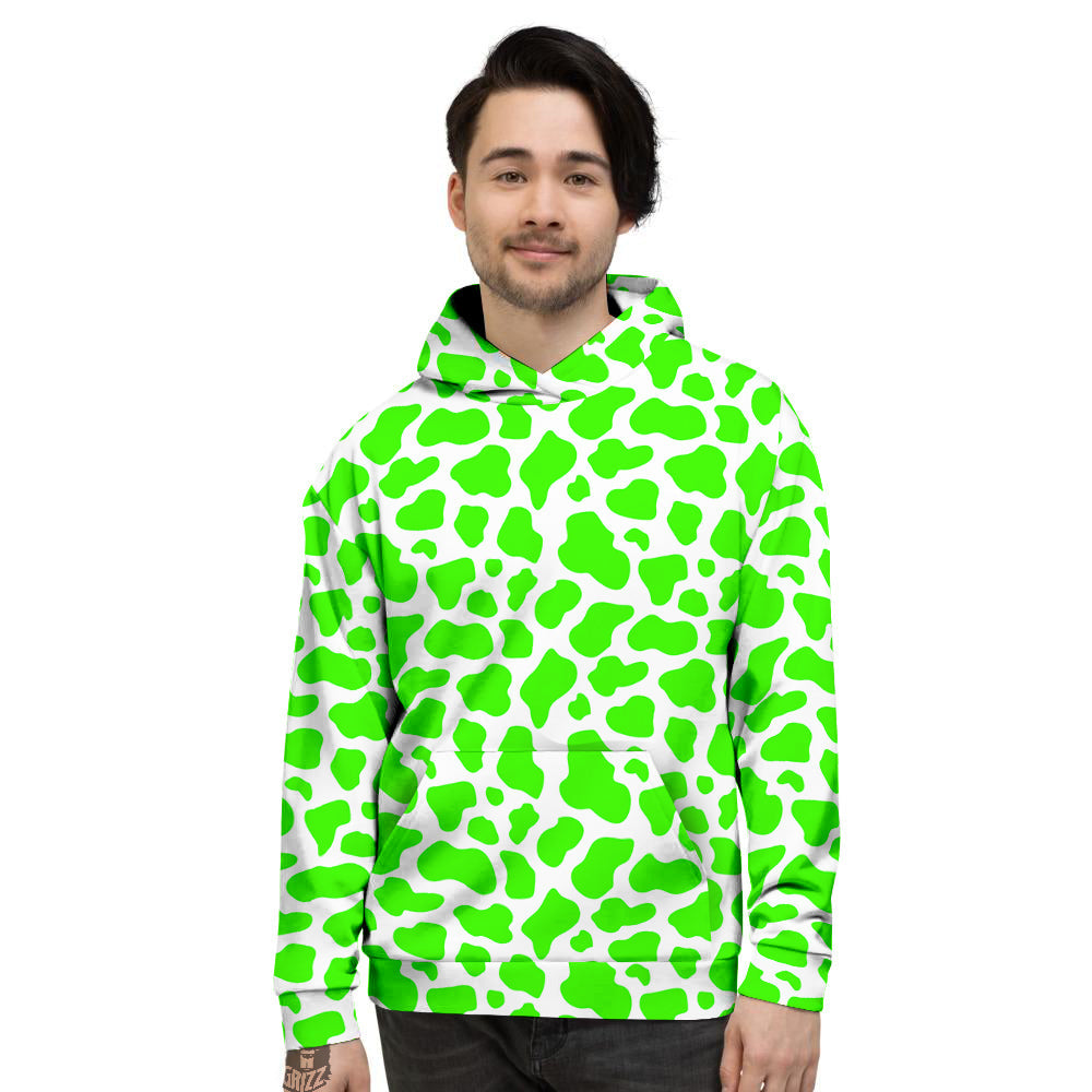Green Neon Cow Print Pattern Men's Hoodie