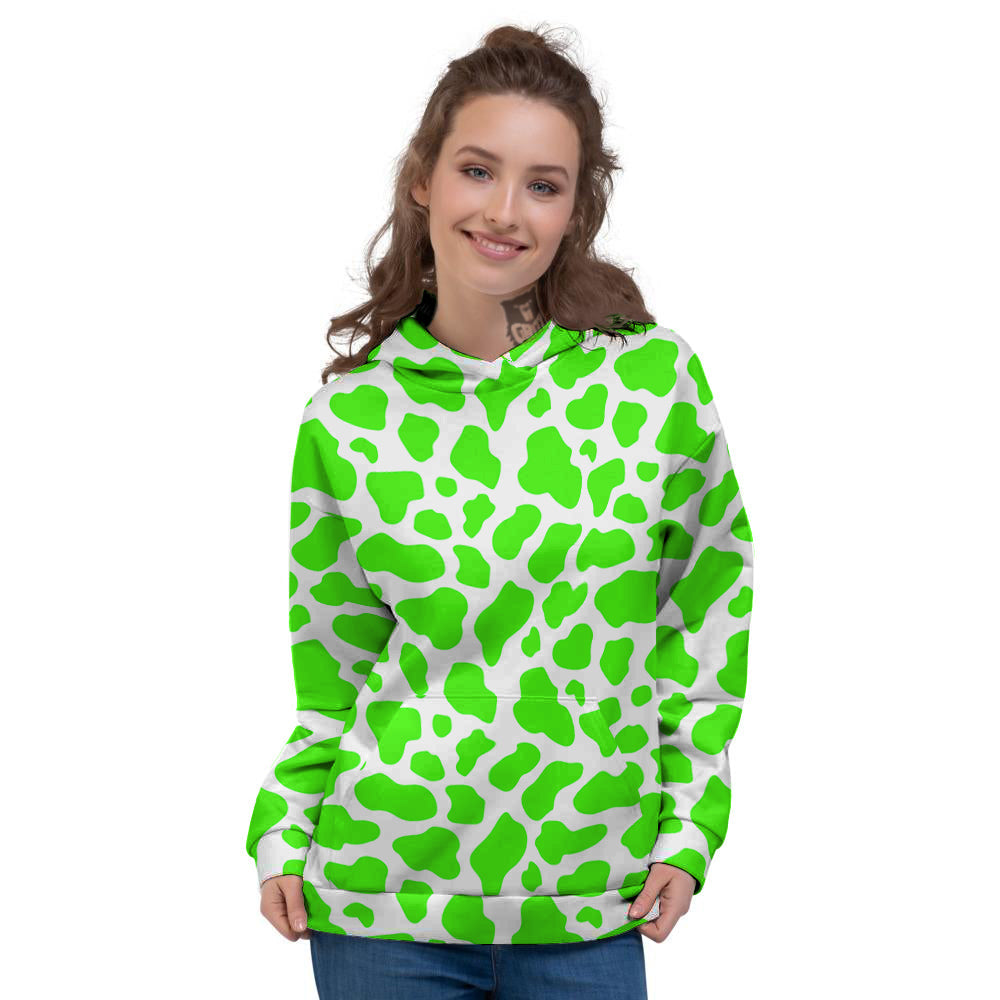 Green Neon Cow Print Pattern Women's Hoodie
