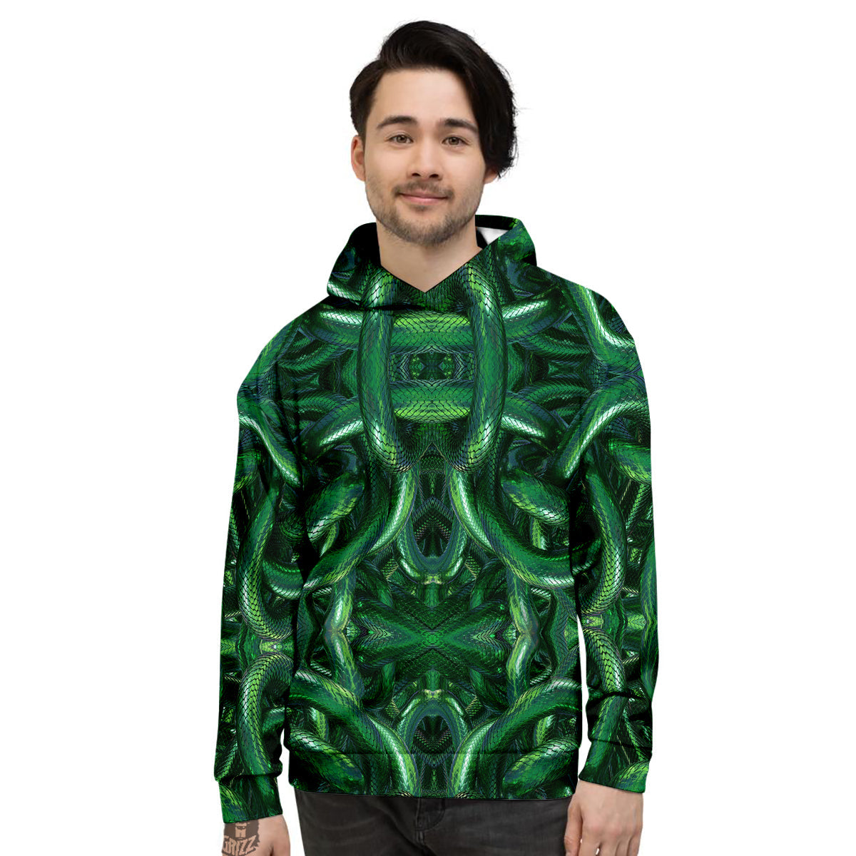 Green Snake 3D Print Pattern Men's Hoodie