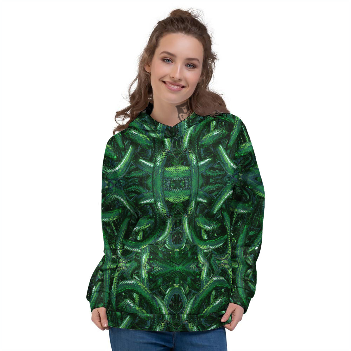 Green Snake 3D Print Pattern Women's Hoodie