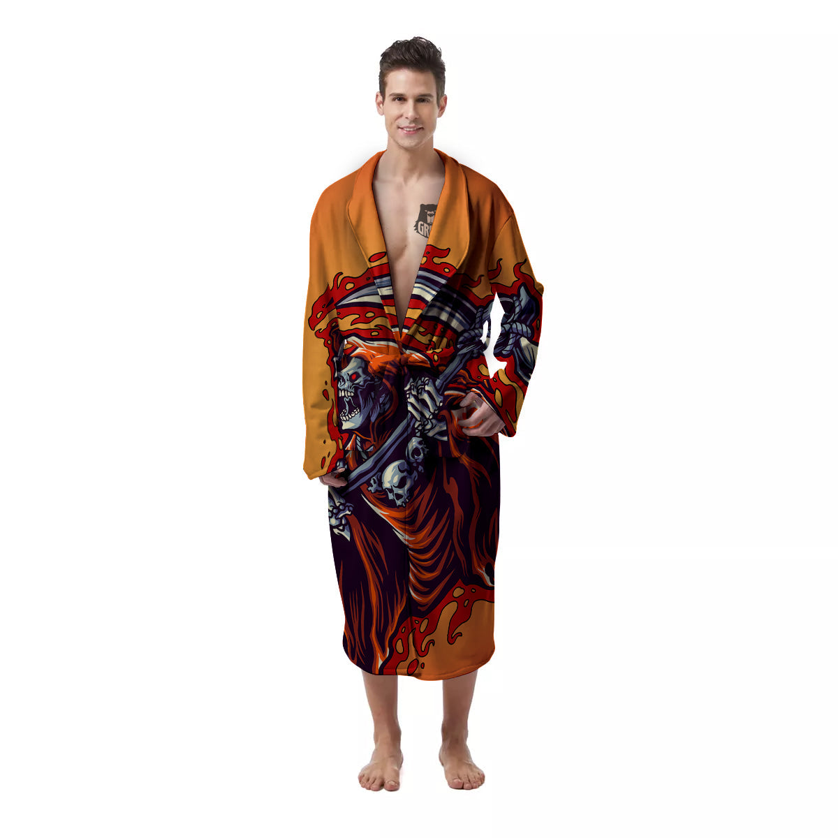 Grim Reaper And Fire Print Men's Robe