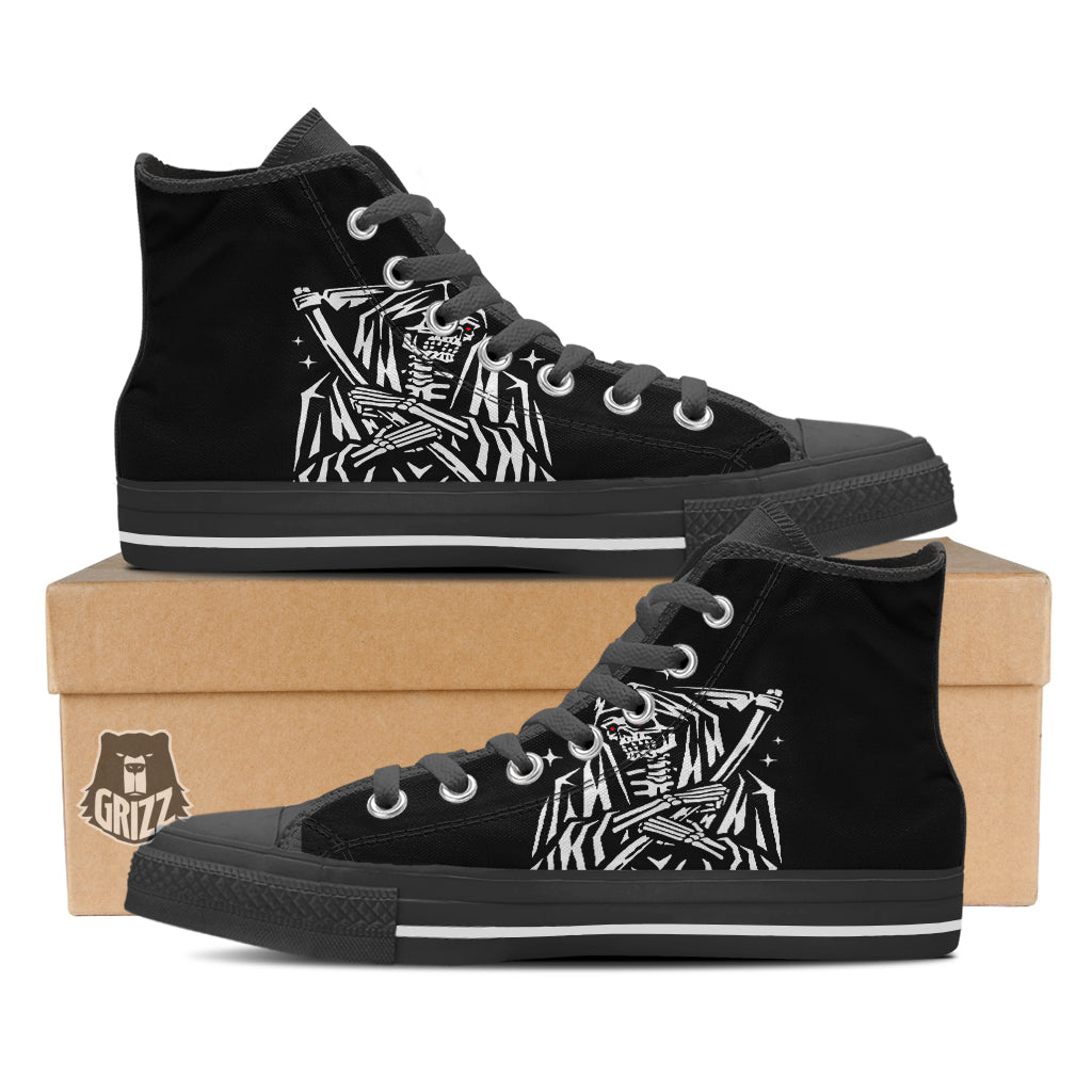 Grim Reaper Sad Print Black High Top Shoes