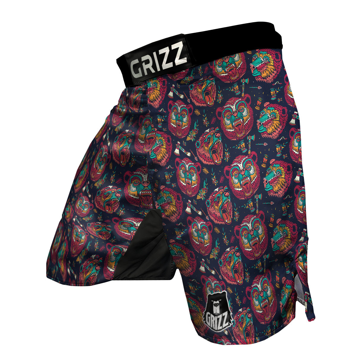 Grizz Bear Oldschool Tattoo Print Pattern MMA Shorts
