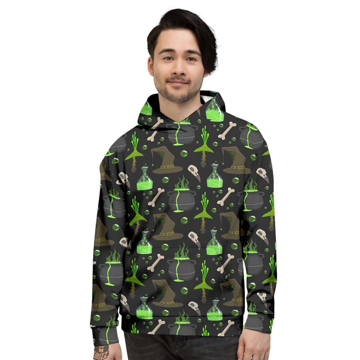 Halloween Green Poison Witch Print Pattern Men's Hoodie