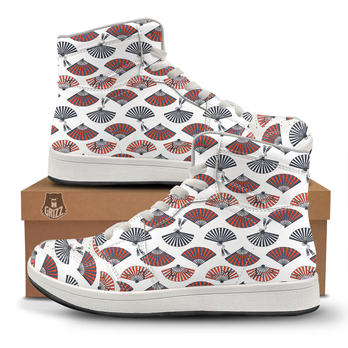 Hand Fan Japanese Print Pattern High Top Sneakers