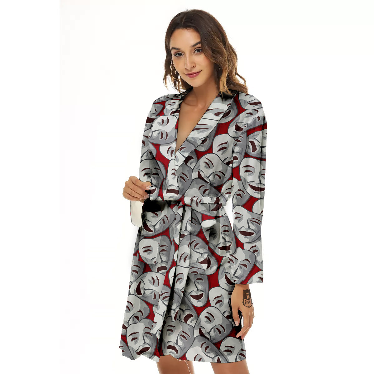 Happy And Sad Theatrical Masks Print Pattern Women's Robe