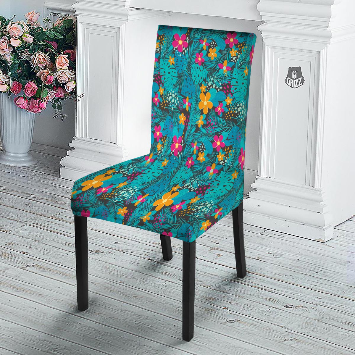 Hawaiian Exotic Tropical Print Pattern Dining Chair Slipcover