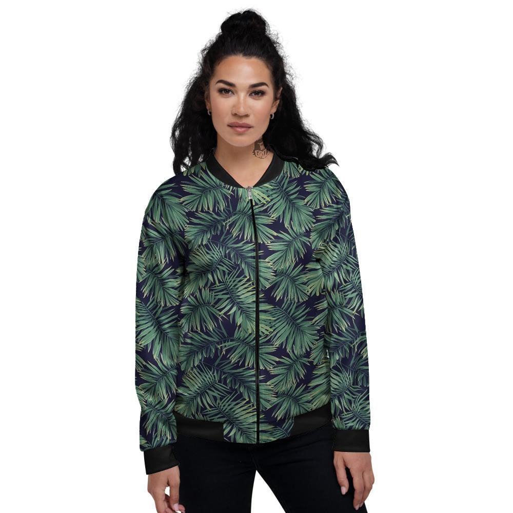 Hawaiian Leaves Tropical Print Pattern Women's Bomber Jacket