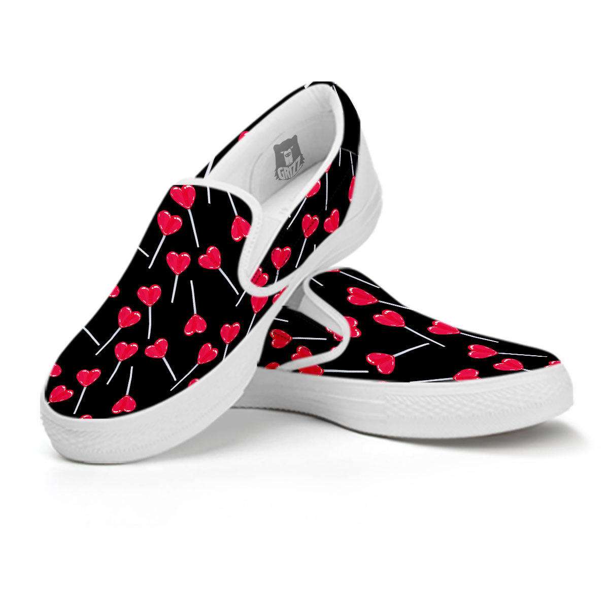 Heart Pink Lollipop Print Pattern White Slip On Shoes