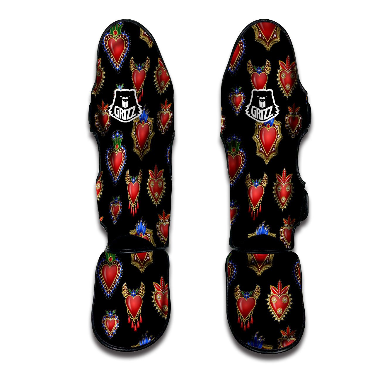 Heart Sacred Print Pattern Muay Thai Shin Guards
