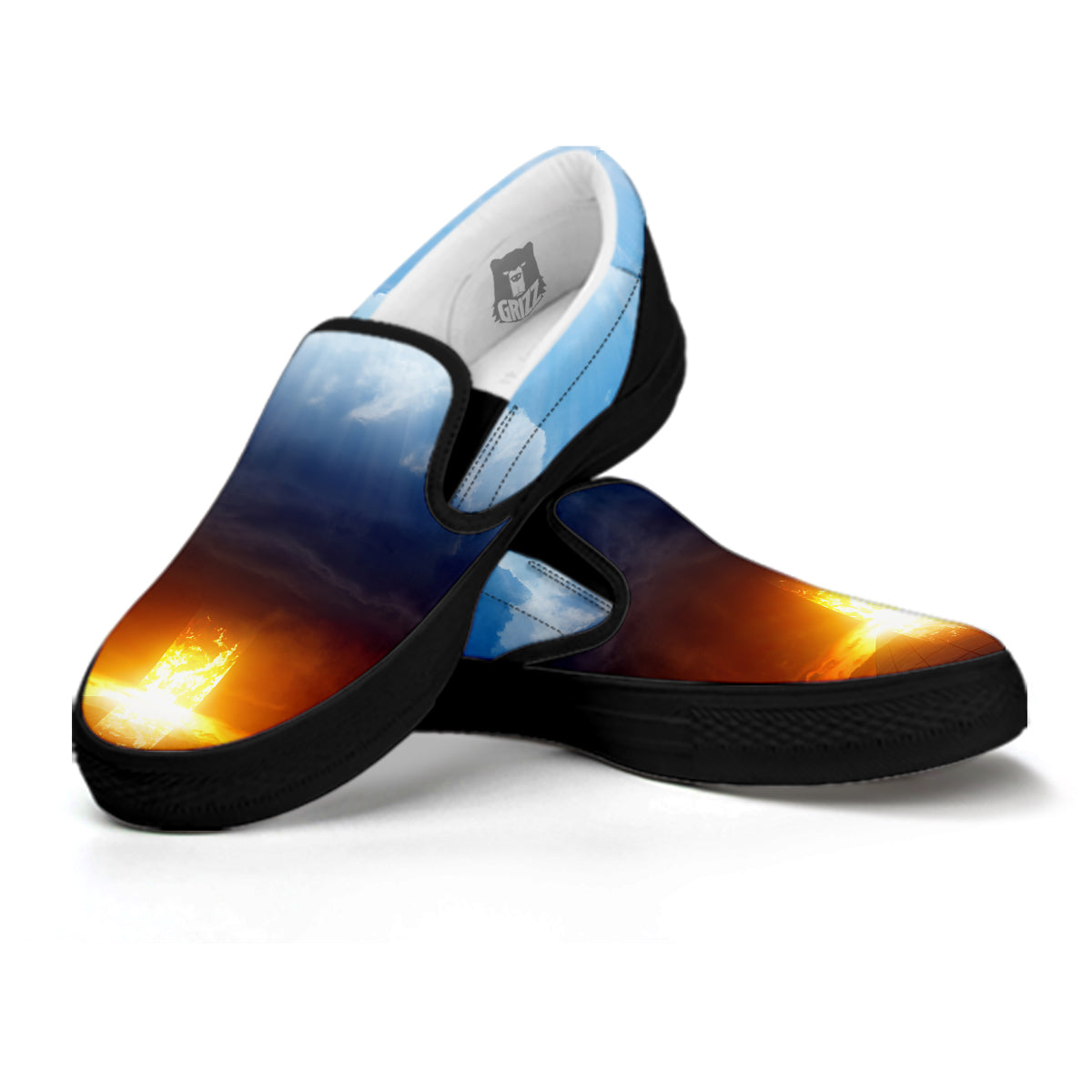 Heaven And Hell Print Black Slip On Shoes