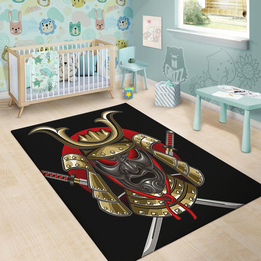 Helmet Japanese Samurai Print Floor Mat