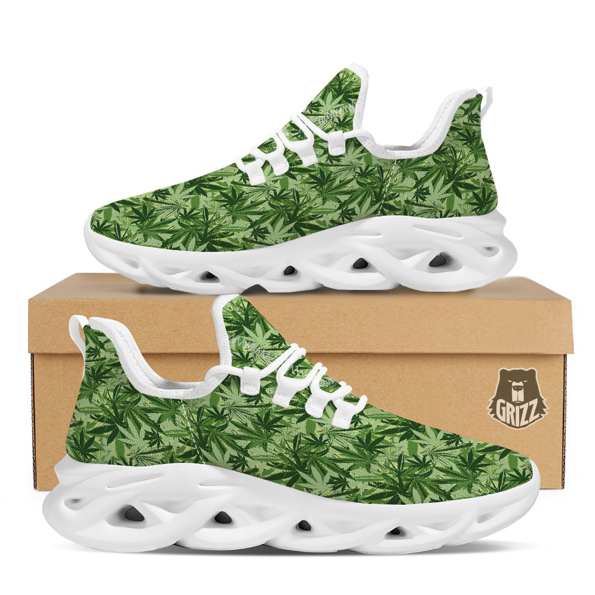 Hemp Leaf Print Pattern White Running Shoes