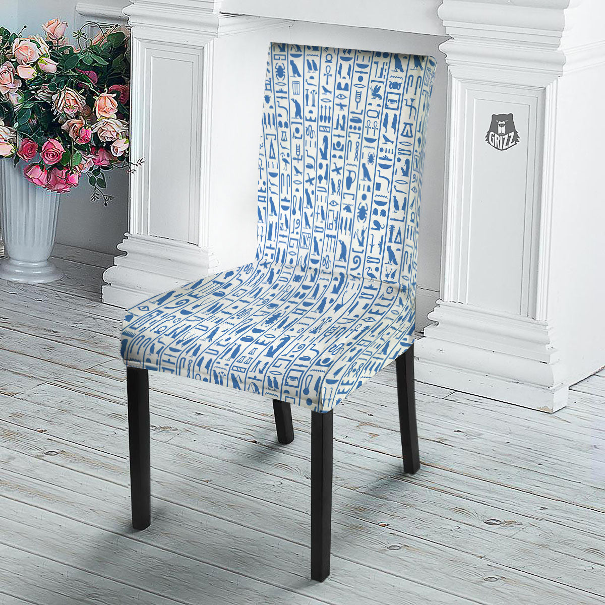 Hieroglyphs Egypt Print Pattern Dining Chair Slipcover
