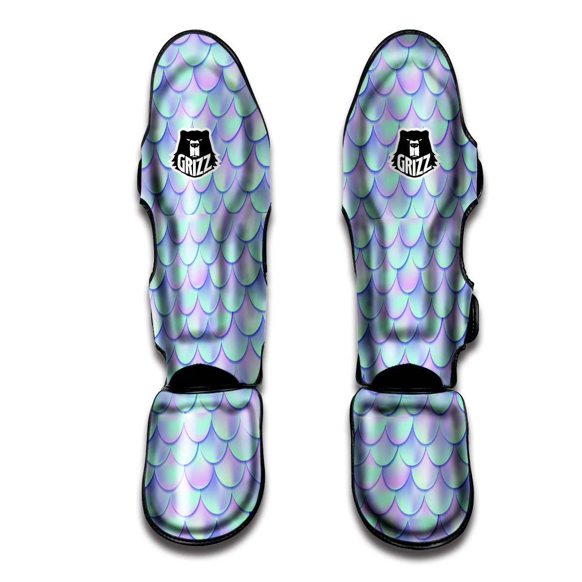 Holographic Mermaid Tail Print Pattern Muay Thai Shin Guards