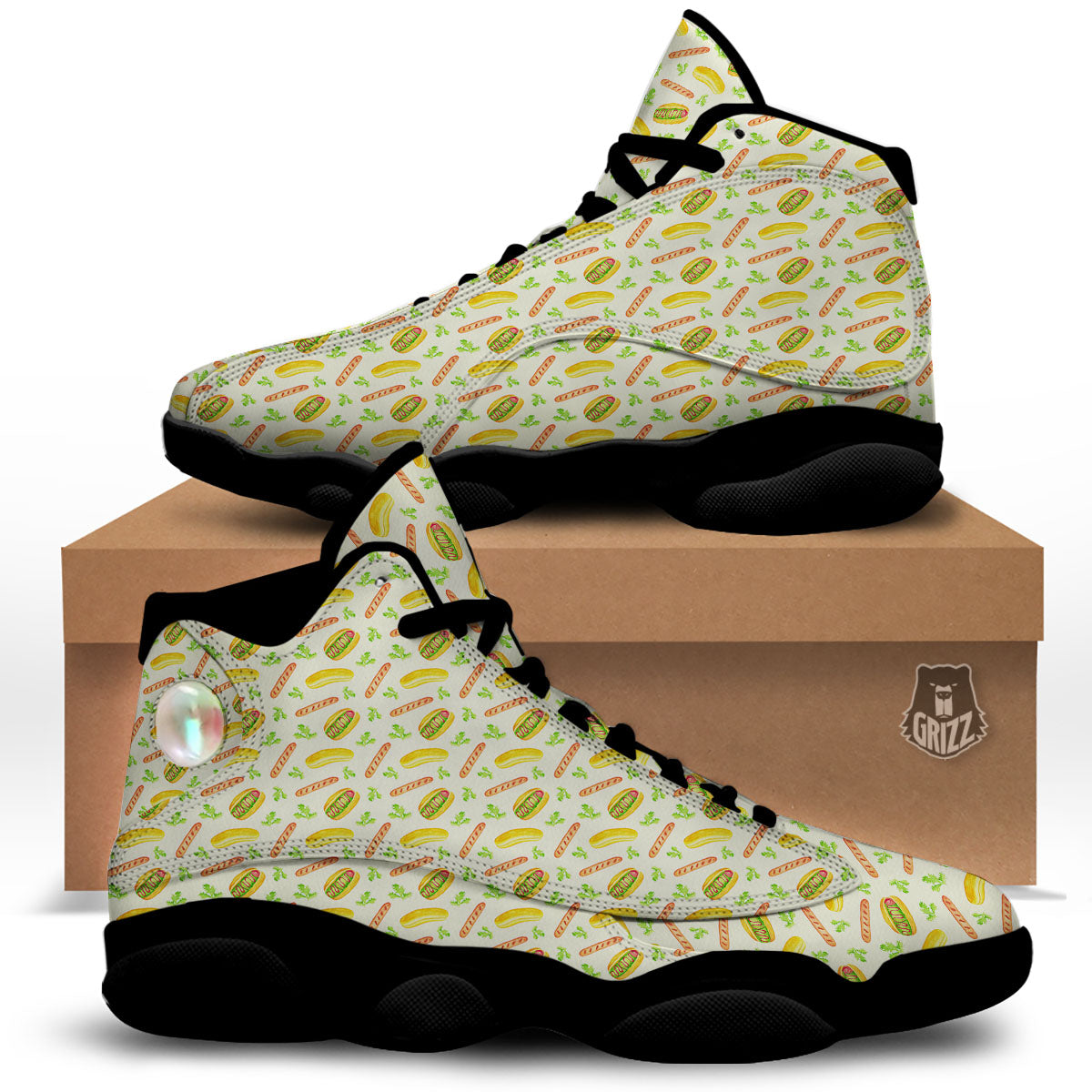 Hot Dog Drawing Print Pattern Black Basketball Shoes
