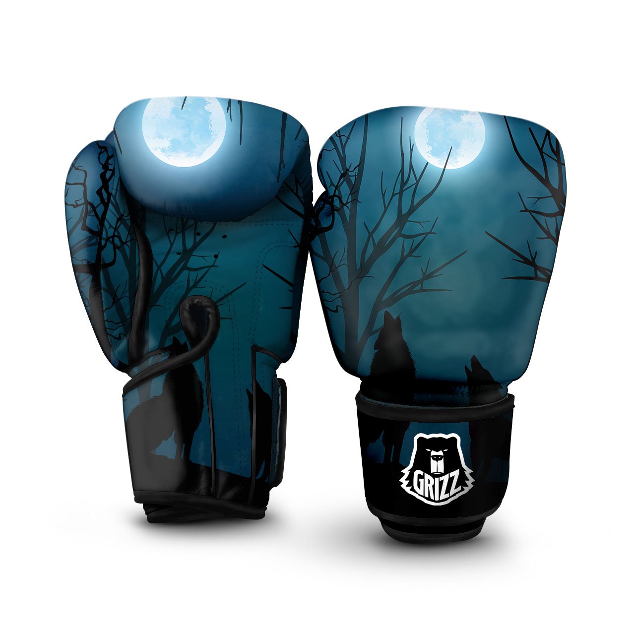 Howling Wolf At The Full Moon Print Boxing Gloves
