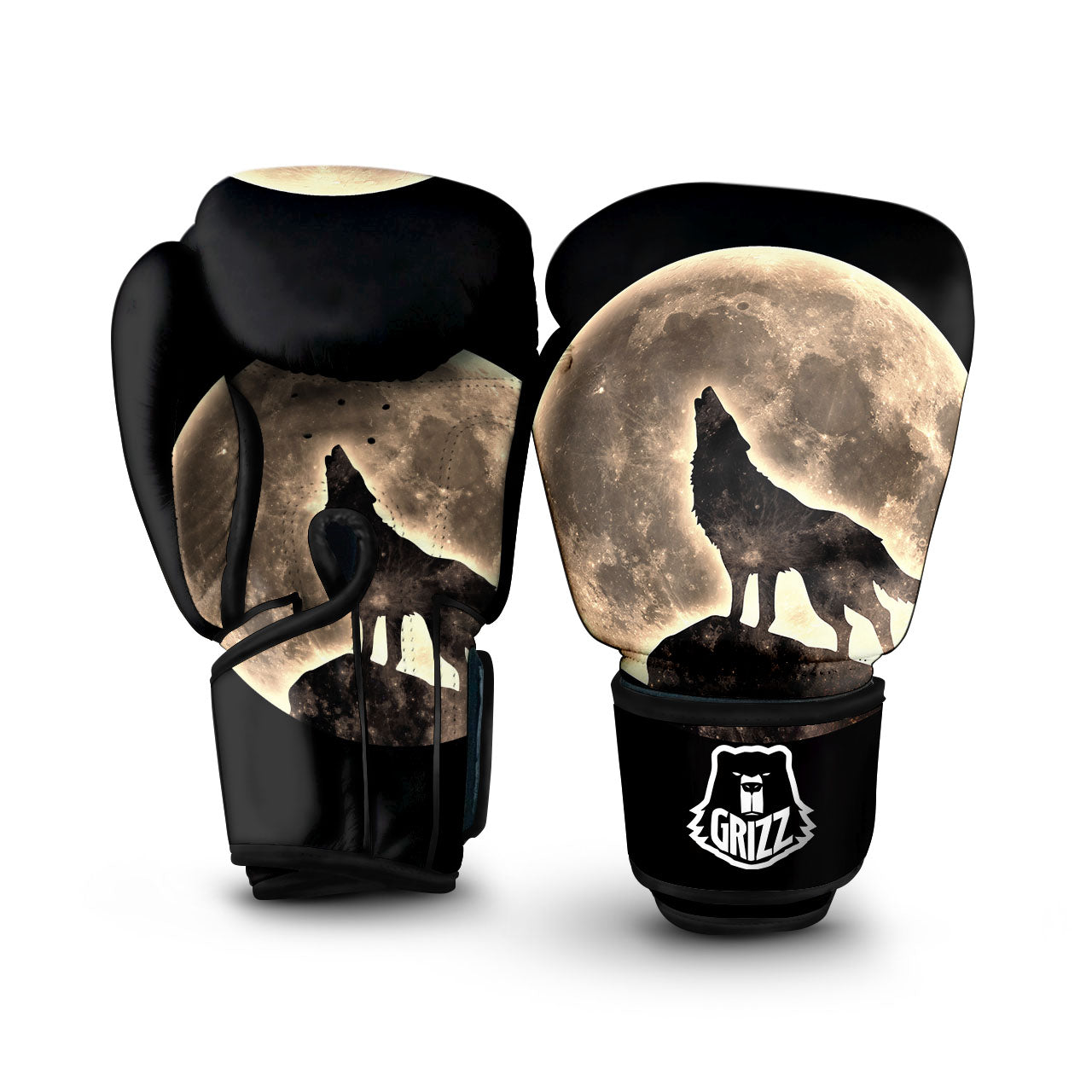 Howling Wolf Full Moon Print Boxing Gloves